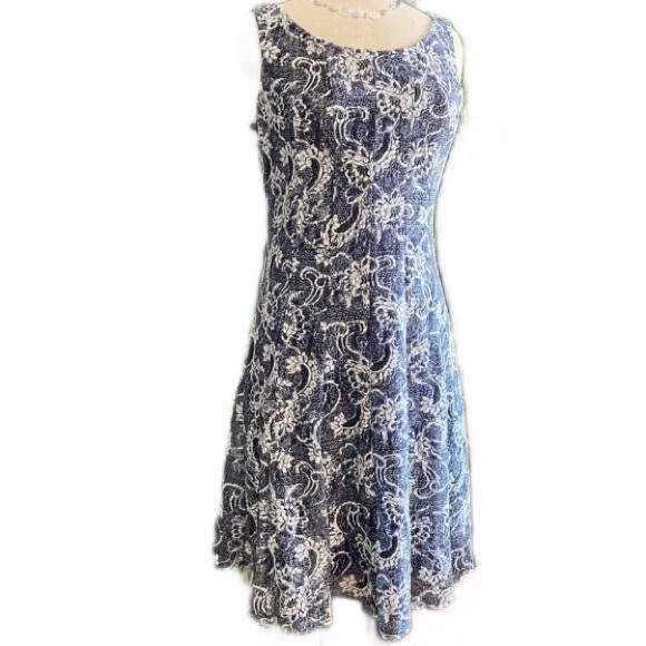 Perceptions | Dresses | Perceptions Ny Blue White Lace Dress Size Med ...